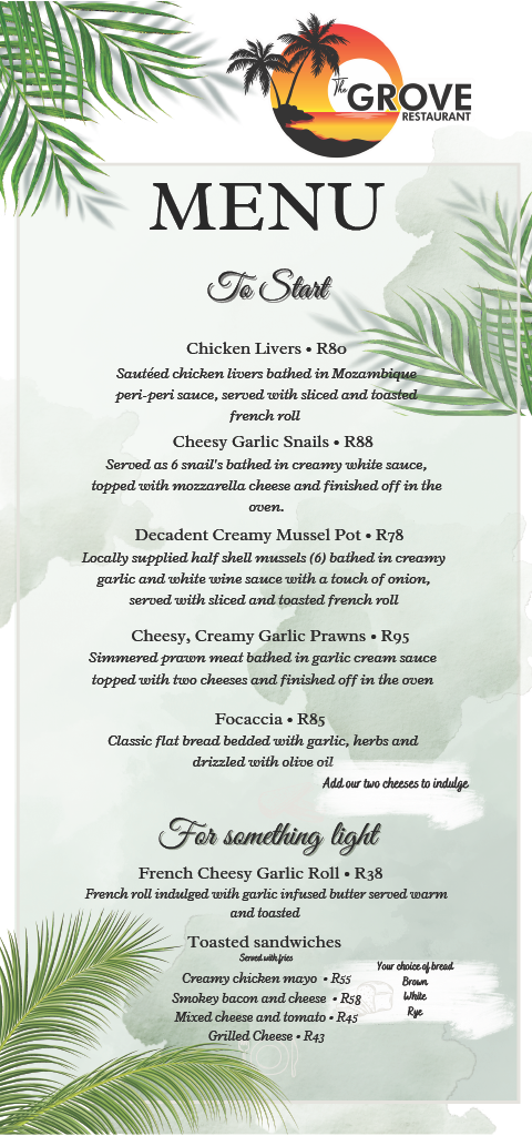 Our Menu The Grove Restaurant